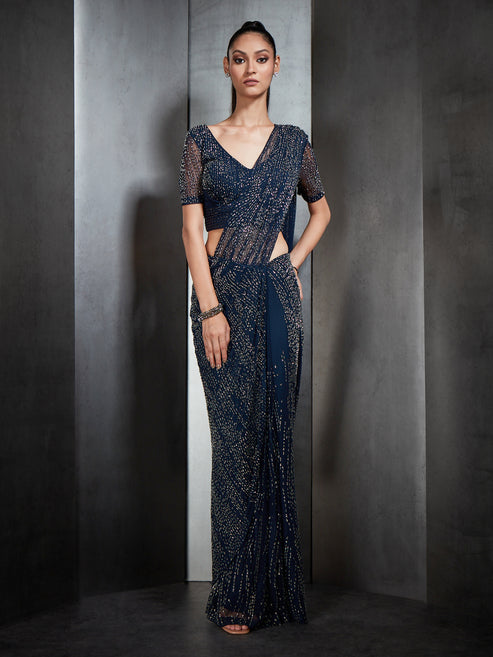 Heavily Embellished Open Saree – Rohit Gandhi & Rahul Khanna